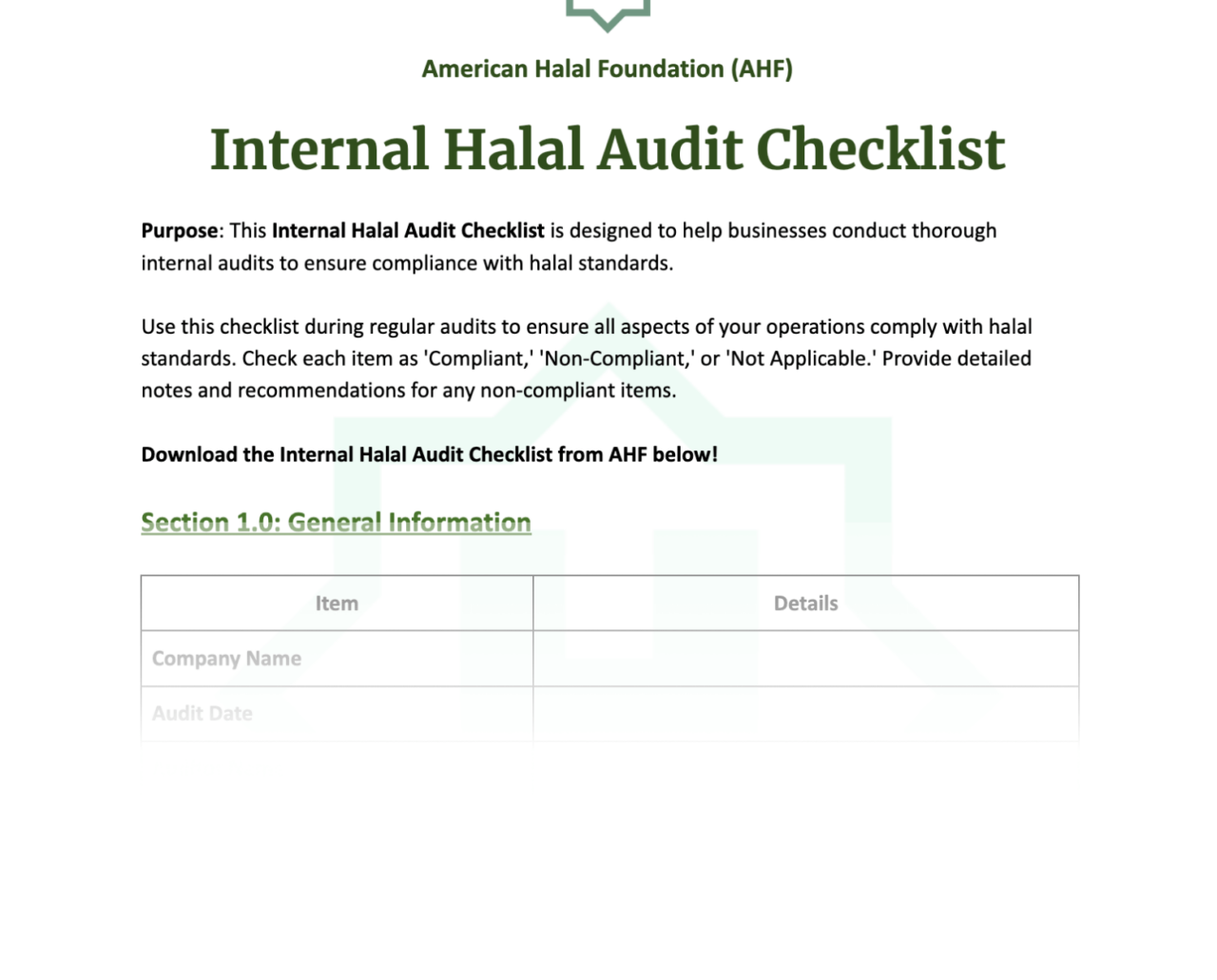 Internal Halal Audit Checklist [PDF Download]