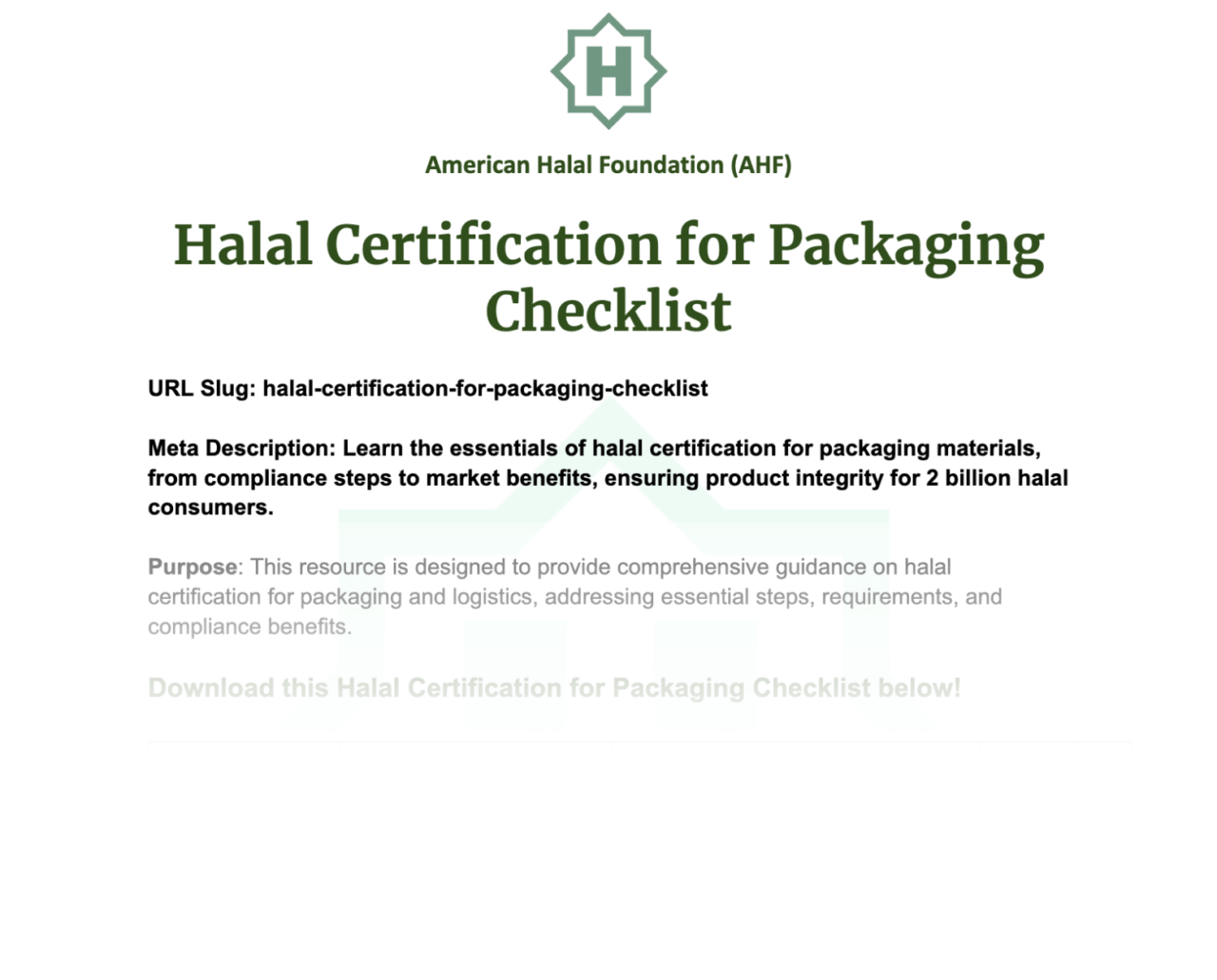 Halal Certification for Packaging & Logistics Checklist - American ...