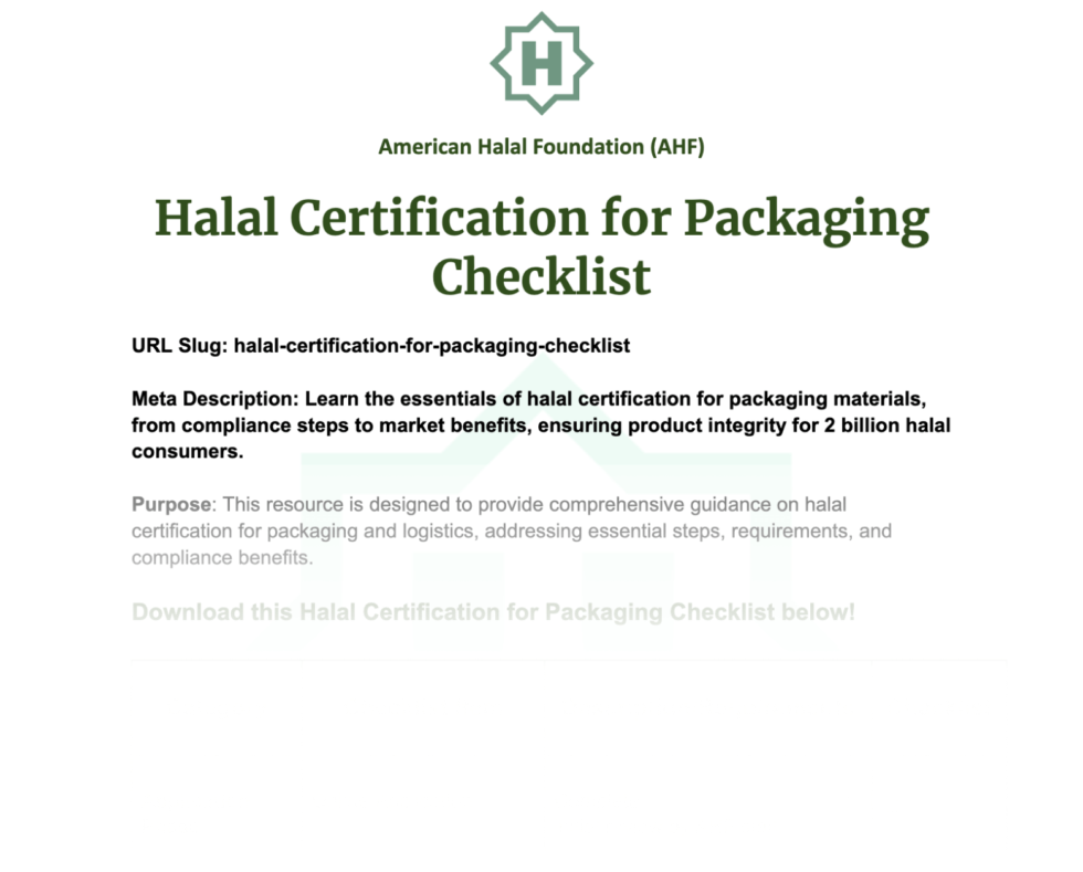 Halal Certification for Packaging & Logistics Checklist - American Halal Foundation