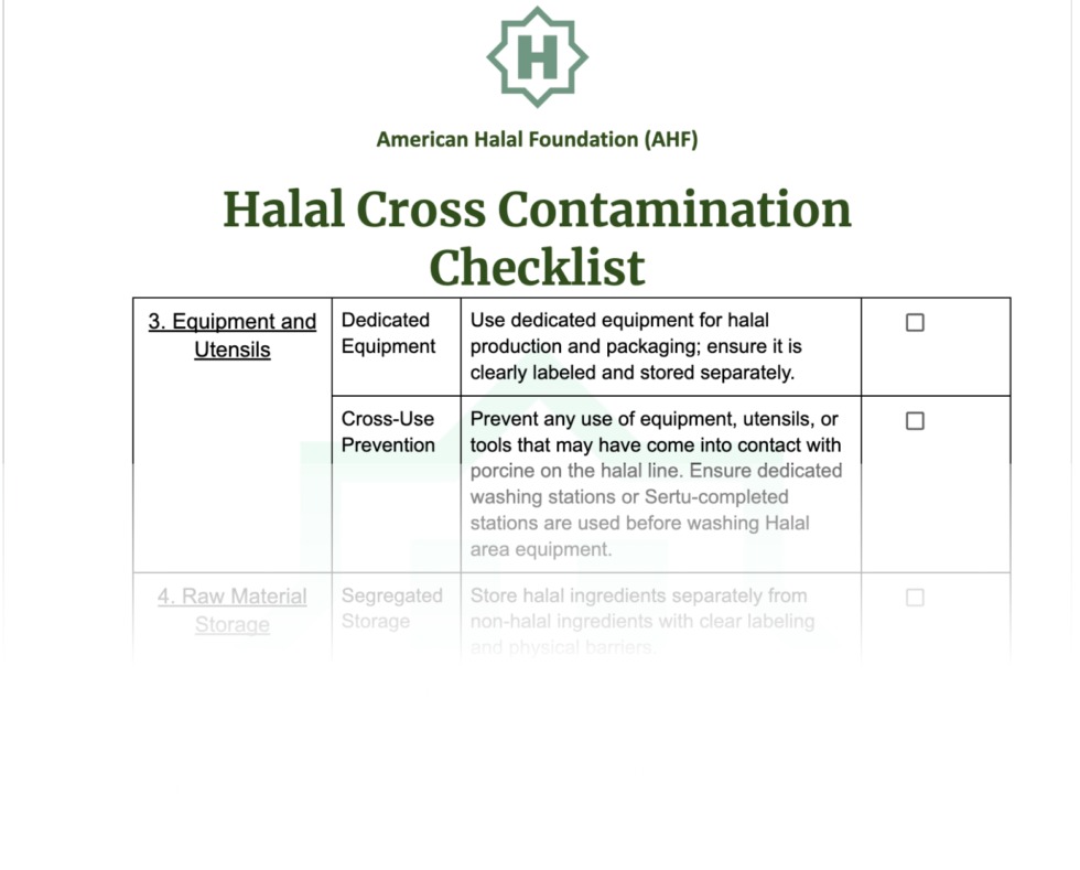 Halal Cross Contamination Checklist - American Halal Foundation